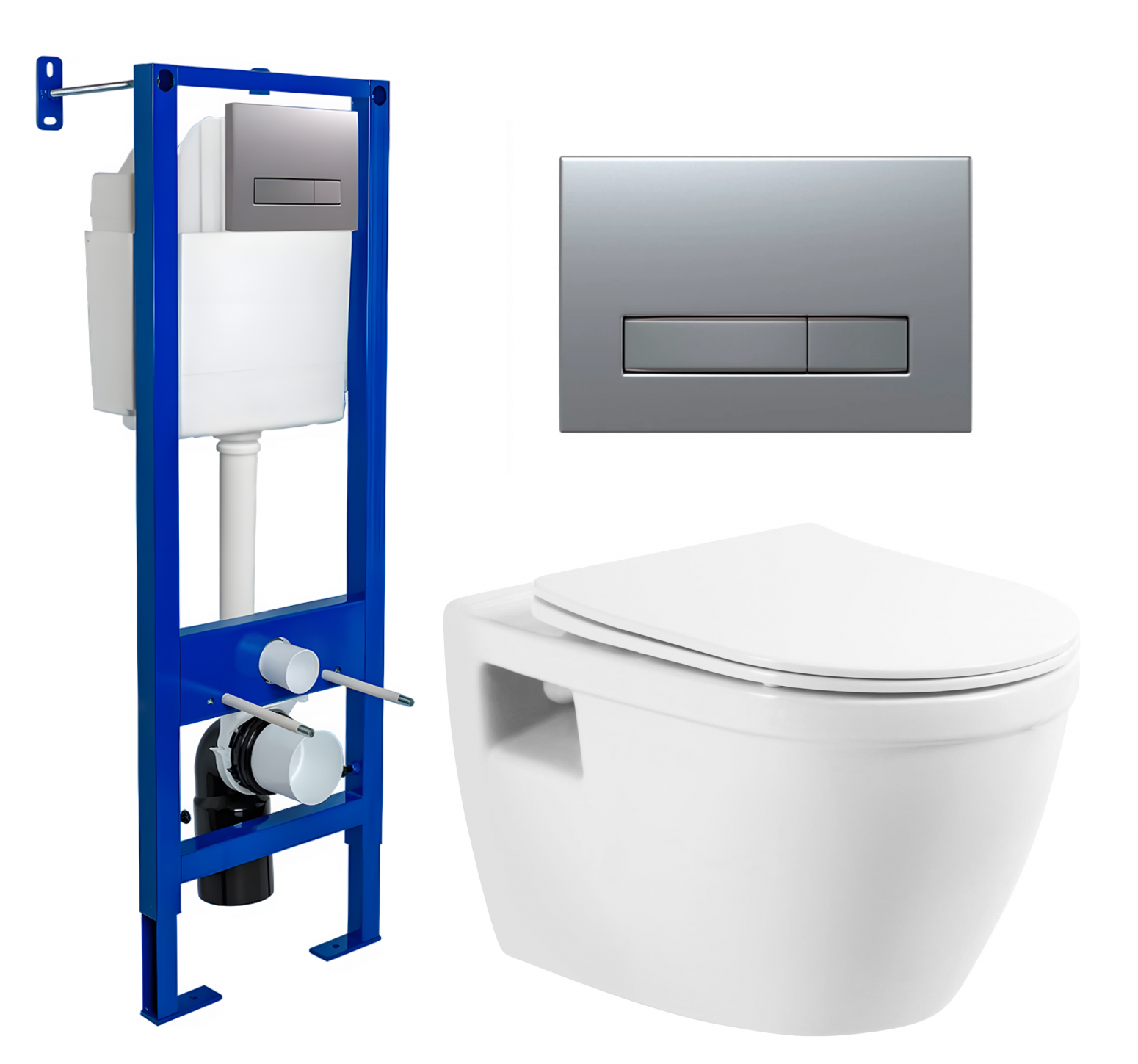 Комплект 3 в 1 инсталляция Berges Atom Line 410 + Унитаз подвесной BelBagno Loto BB070CHR/SC + кнопка хром матовая