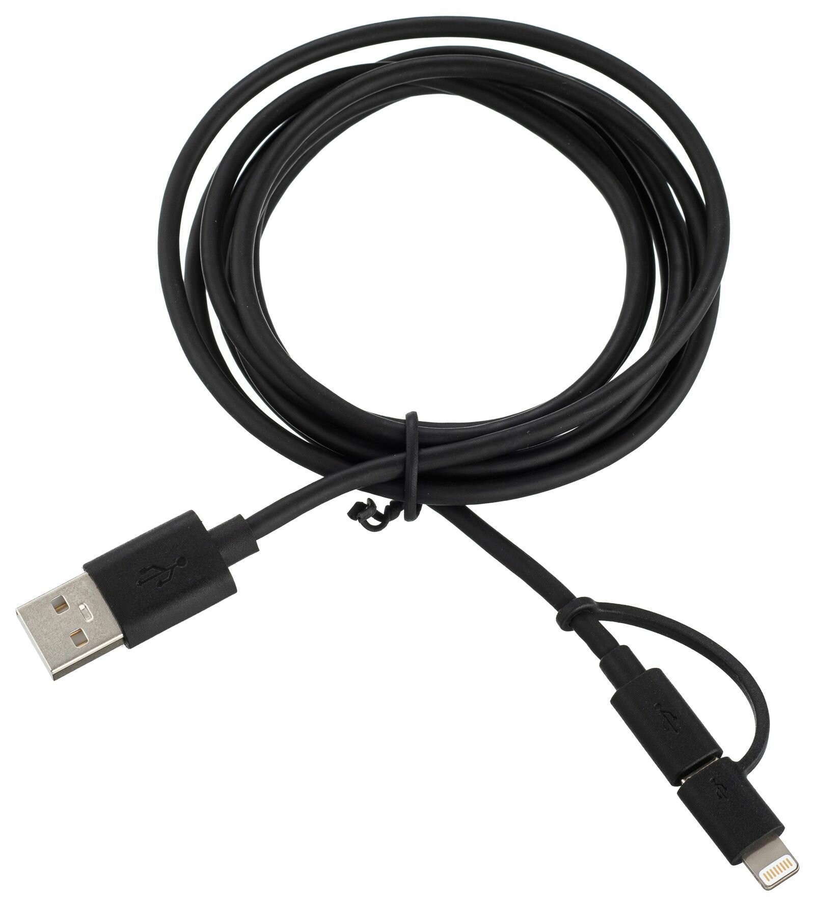 Дата-кабель Lightning MFI+microUSB, USB для Apple iPhone 5, 5C, 5S, 6, iPad 4, Air, Air2, Mini, Mini 2 Retina, Samsung корпус ABS, черный