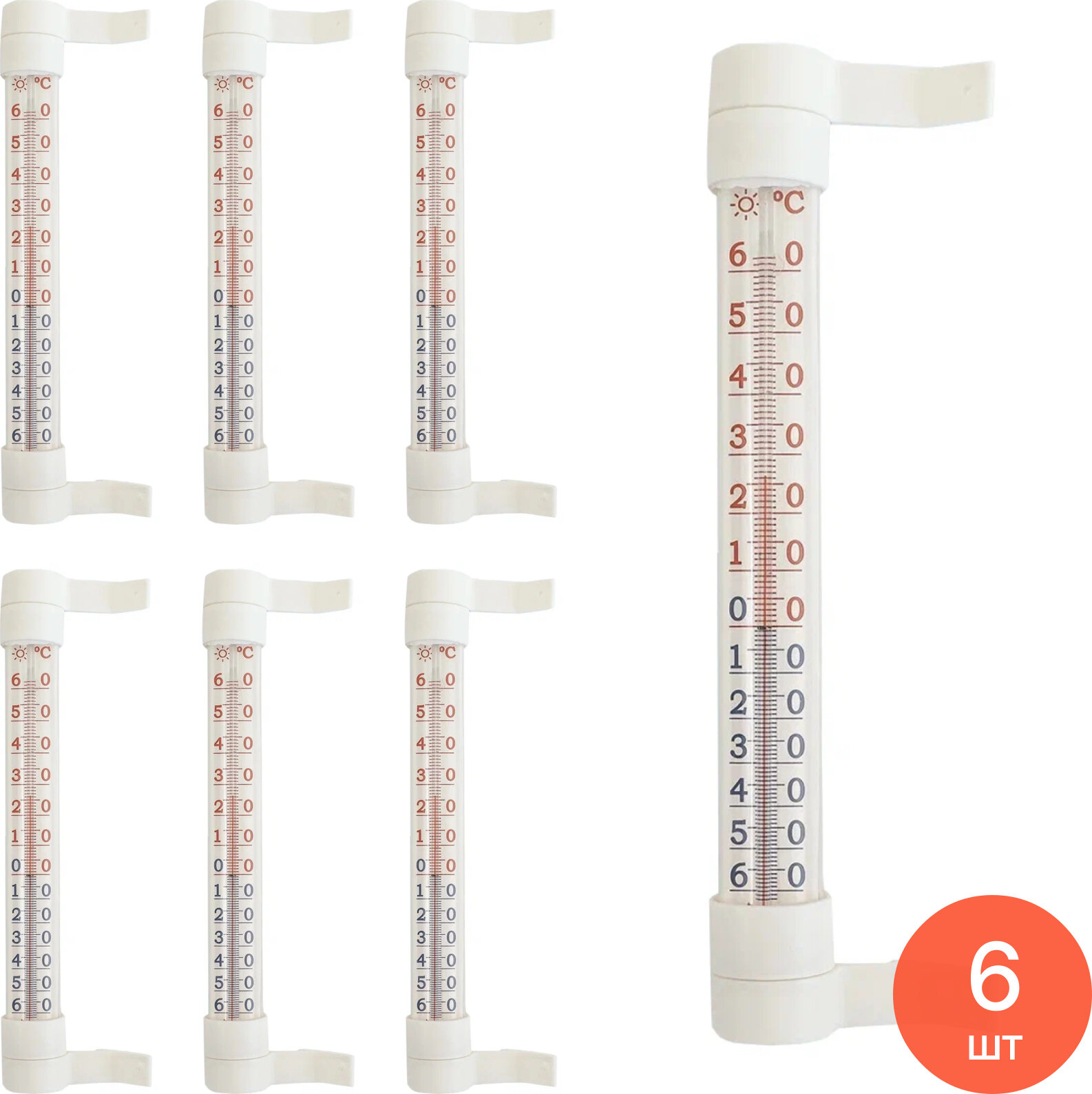 Термометр уличный Первый термометровый завод Гвоздик в корпусе из пластика и стекла, белый / градусник на окно (комплект из 6 шт)