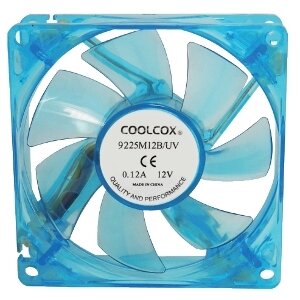 Вентилятор Coolcox 90x90x25мм Blue LED, питание от мат. платы, на подшипнике