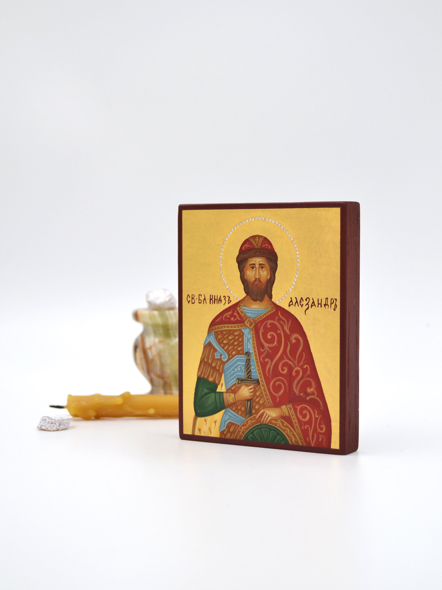 Александр Невский рукописная подарочная икона