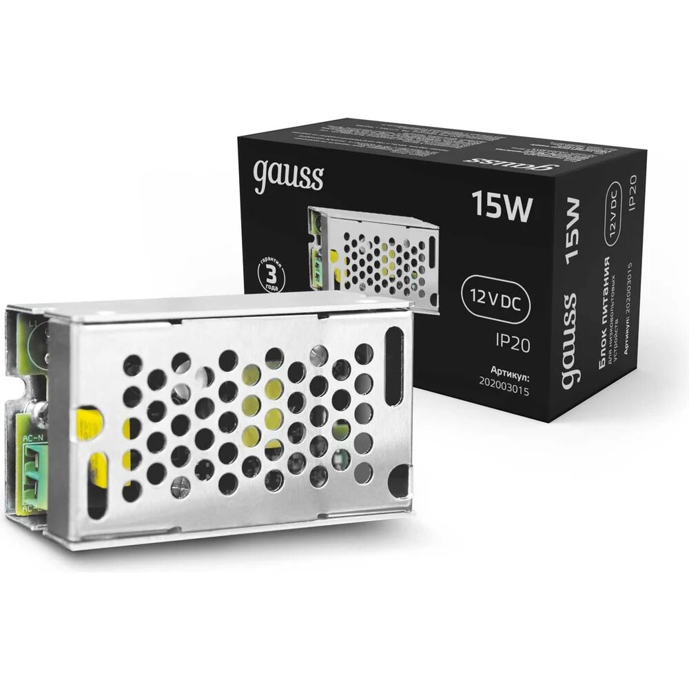 Блок питания для светодиодной ленты Gauss 15W 12V IP20 (драйвер) 202003015
