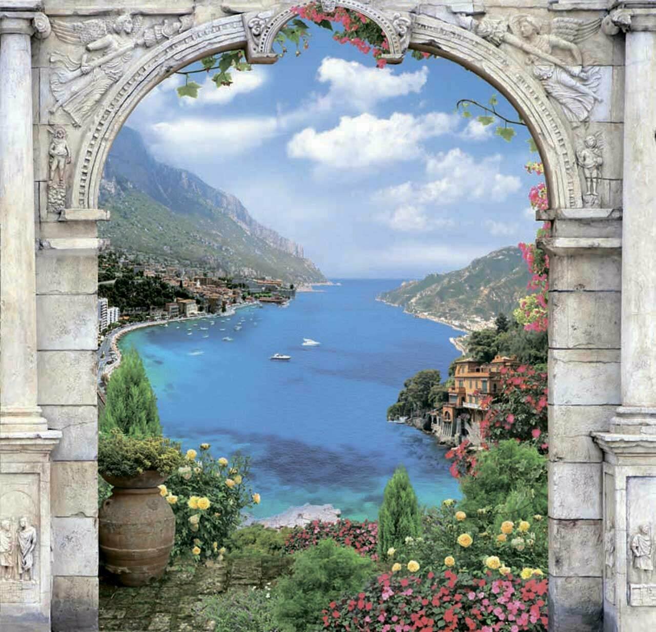 Фотообои Арка с выходом на море 11-060-S-Флекс 270 x 200 см (ВхШ) Бесшовные, флизелиновые, влагостойкие обои MasterFresok