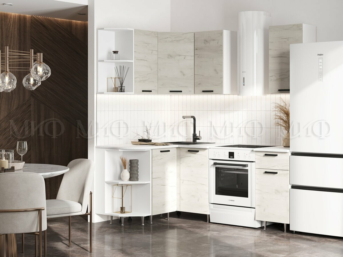 Кухня угловая Миф Рио NEW ЛДСП 2,0 х 1,3м (490) цвет Дуб Крафт Белый/Антарес