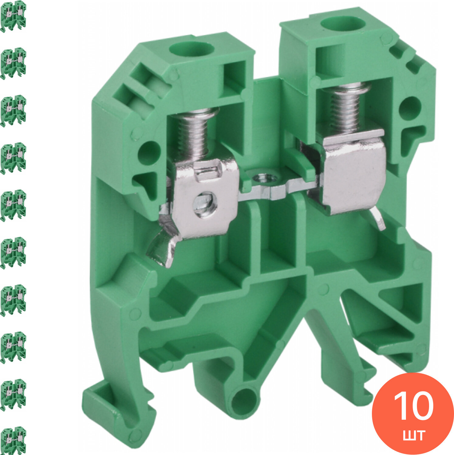 Клемма для проводов IEK / ИЭК КВИ-6мм2 винтовая, корпус огнестойкий полиамид, зеленый, 41.6х8.2мм, 1шт. / зажим (комплект из 10 шт)