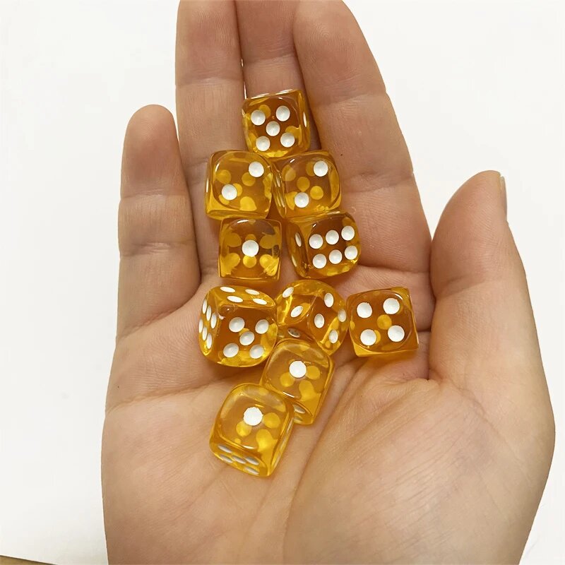 Кости D6, прозрачные золотые, 12 мм, 10 шт.