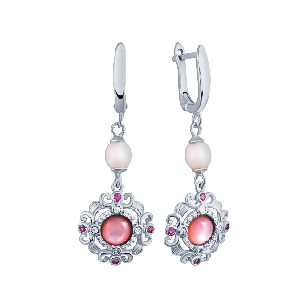 Серьги, серебро, 925 проба, перламутр, жемчуг, фианит