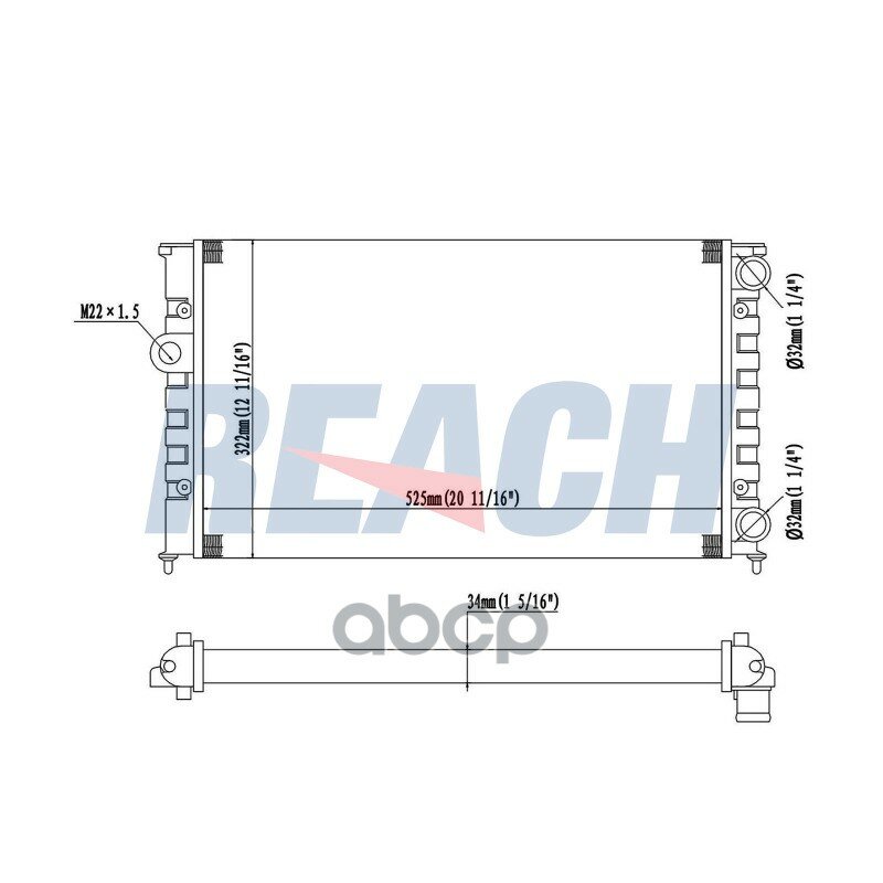Радиатор системы охлаждения VOLKSWAGEN GOLF III 1.8I, 1991-1994 REACH арт. 14015137534