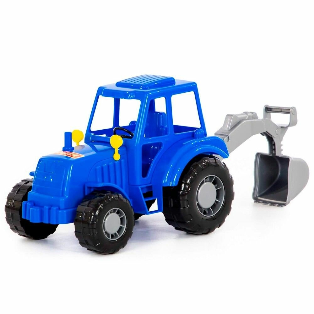 Трактор игрушечный Полесье Алтай, синий, с лопатой, в сетке (84866)