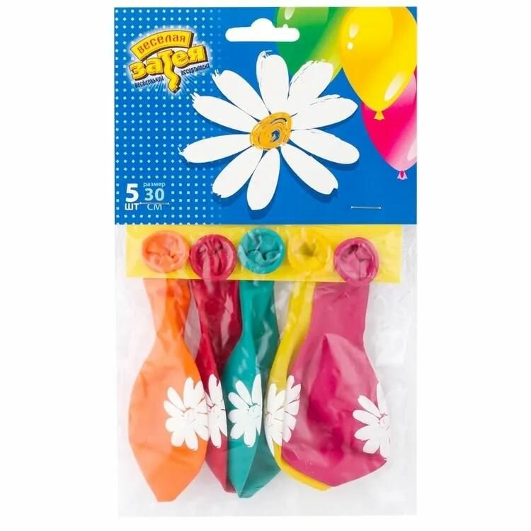 Воздушные шары Веселая затея "Ромашки", с рисунком, 30 см, 5 шт (1111-0842)