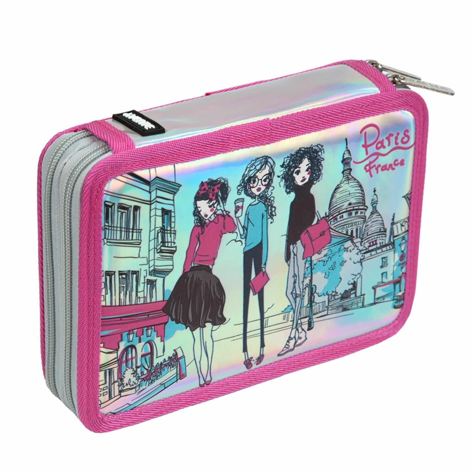 Пенал deVENTE 2 отделения, 205х140х52, "Paris" голография, кожзам (7012231)