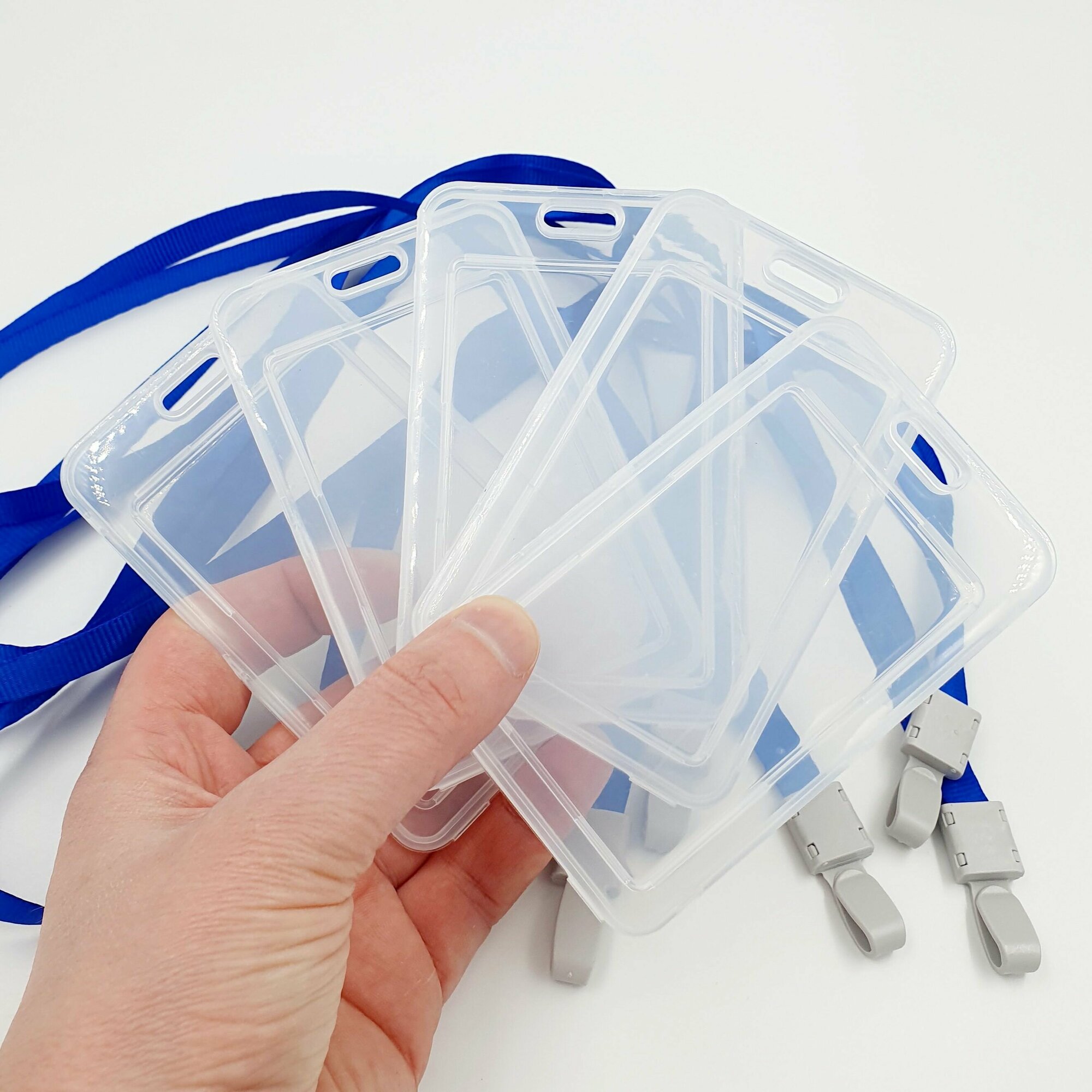 Бейдж "Держатель пластиковой карточки", пластик, крепление зажим и шнурок, 5 шт.