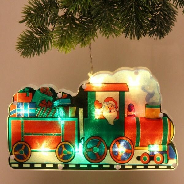 Фигура светодиодная Серпантин "Дед Мороз в паровозе" 15х25 см, батарейки 3 ААА, 1 режим