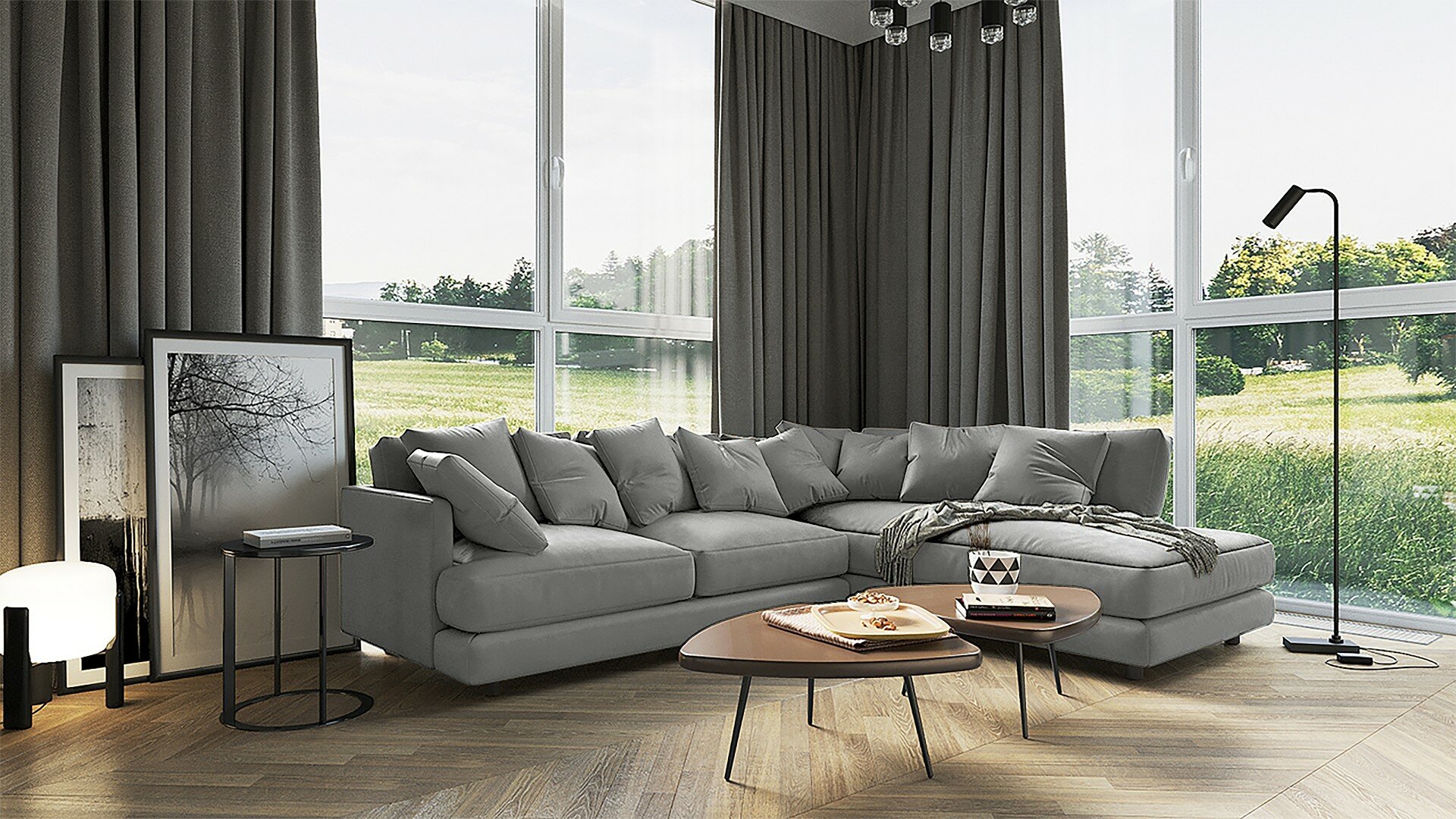 Угловой диван Ибица Velutto 52 NEW 300x209x90 см, серый Велютто, еврокнижка Фиеста