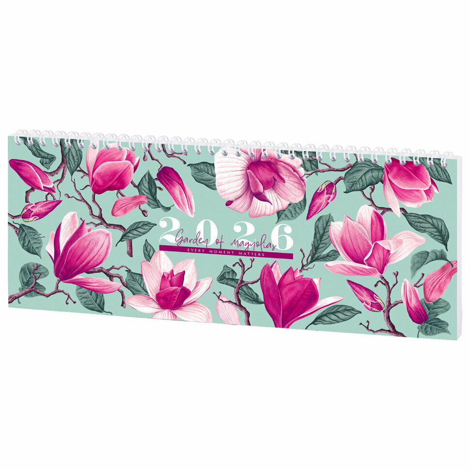 Планинг датированный 2026 285х112 мм, STAFF, гребень, картонная обложка, 64 л, "Сад магнолий", 117365, 117365