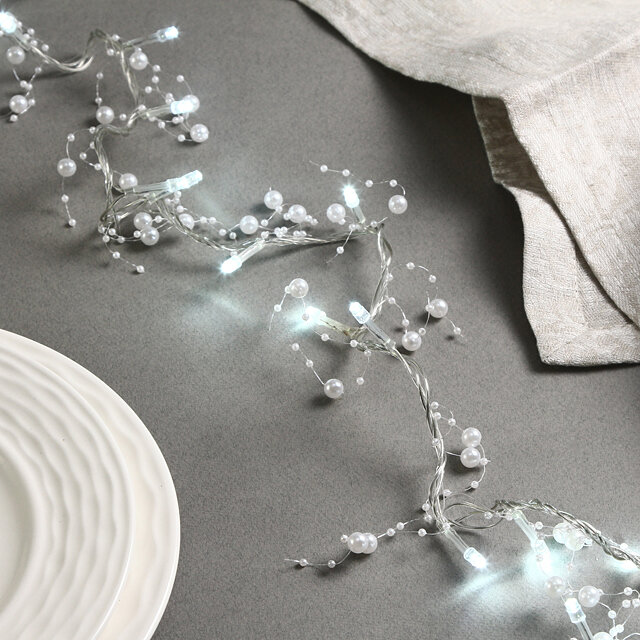 Светодиодная гирлянда для дома Жемчужины 1.8 м, 30 холодных белых LED ламп, прозрачный ПВХ, контроллер, IP20, Snowhouse, PRLD30-W