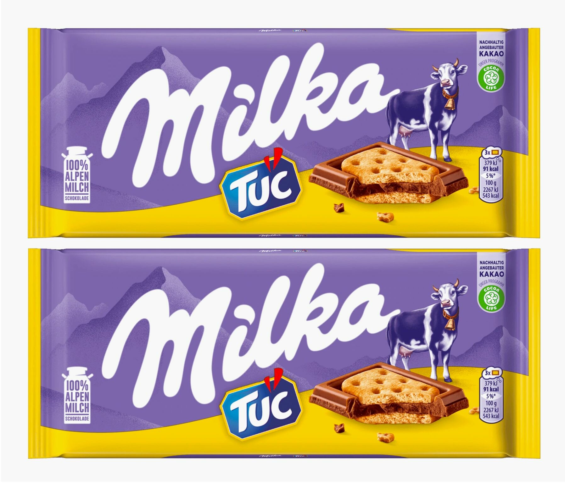 Шоколадная плитка Milka TUC с солёным крекером, 2 шт. по 87 гр. (Швейцария)