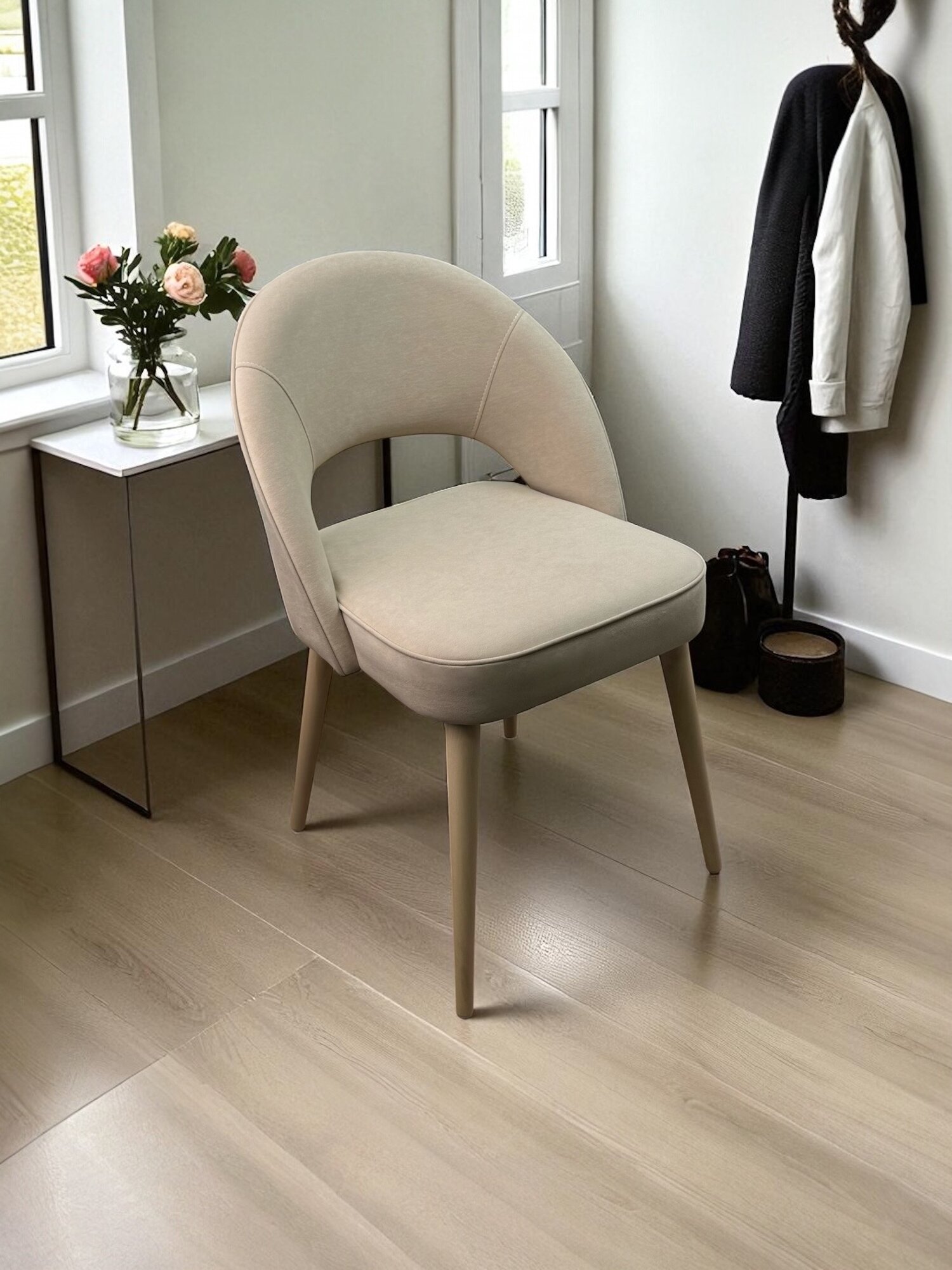 Стул для кухни 1 шт, кафе, гостиной Цвет ткани: кремовый, Цвет ножек: прозрачный лак, камебель