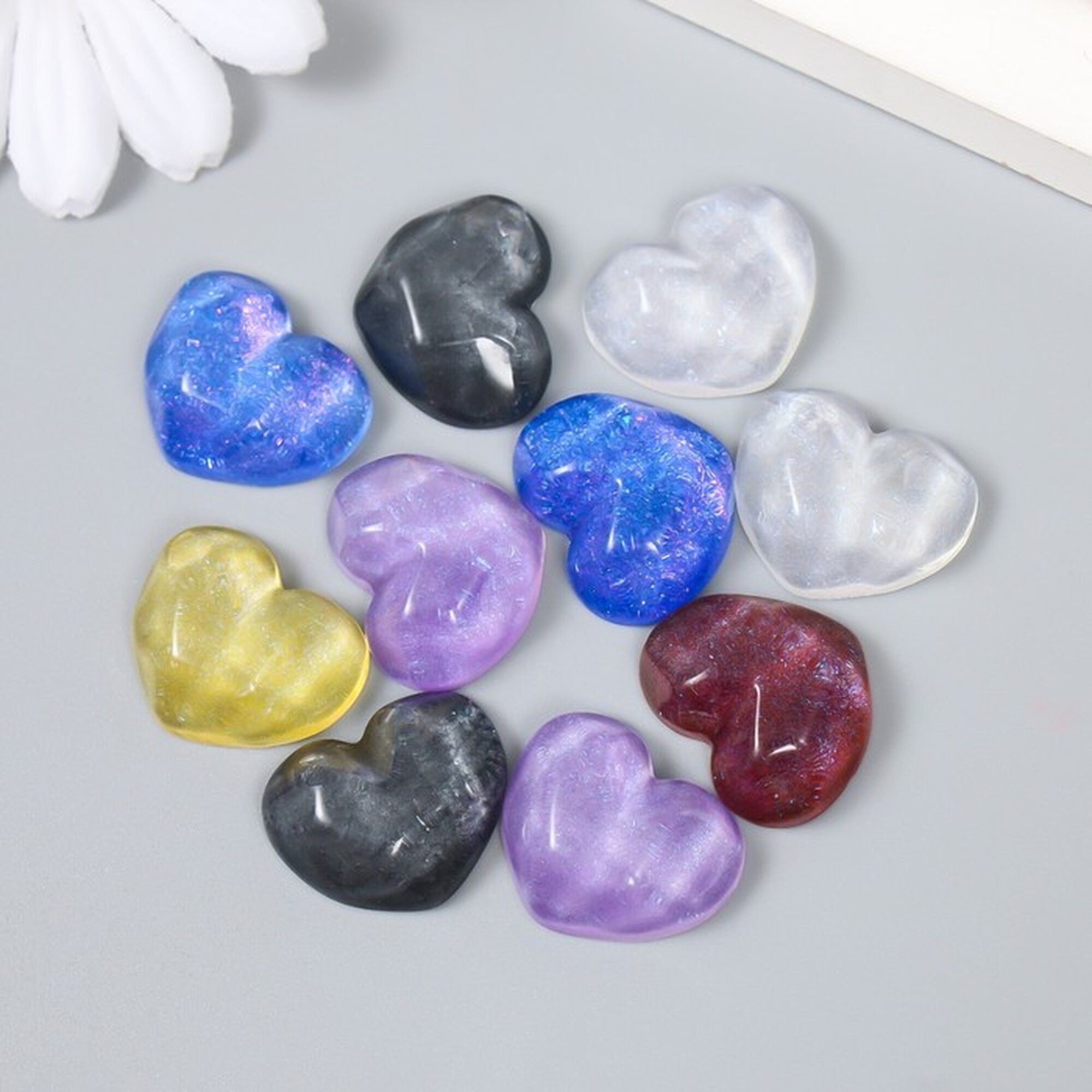 Декоративные элементы для творчества «Арт Узор. Сердце с гранями», набор 10 шт, пластик, блеск, 2.1×1.7×0.7 см, микс