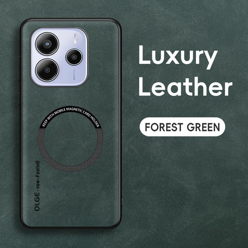 OLGE Роскошная кожа MagSafe чехол Для Xiaomi Redmi Note 14 5G (Сяоми Редми Ноут 14 5Г) кожаный