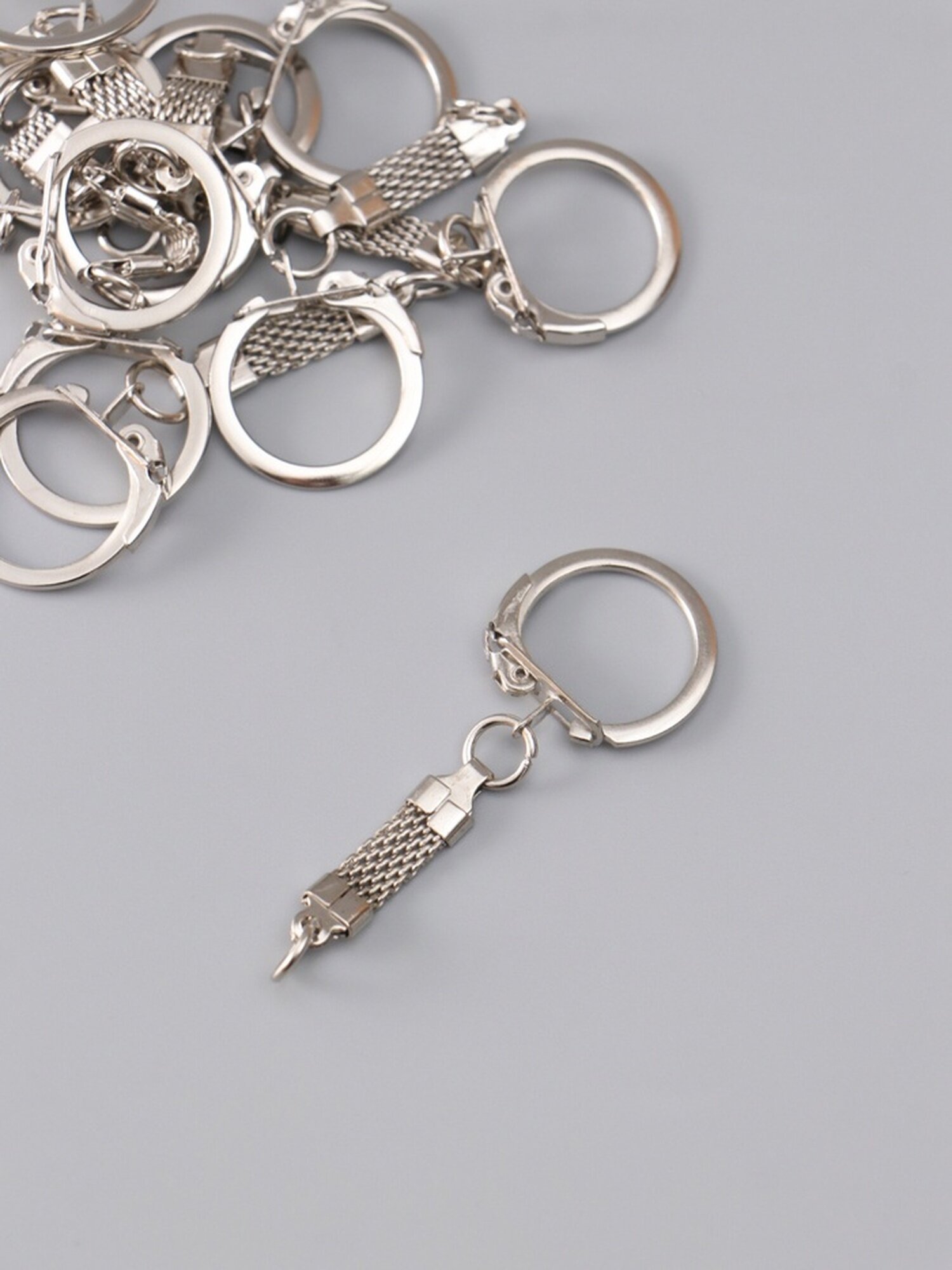 Основа для брелока, карабин металл с плоской цепочкой, серебро, набор 15 шт, 5.8×2.2 см