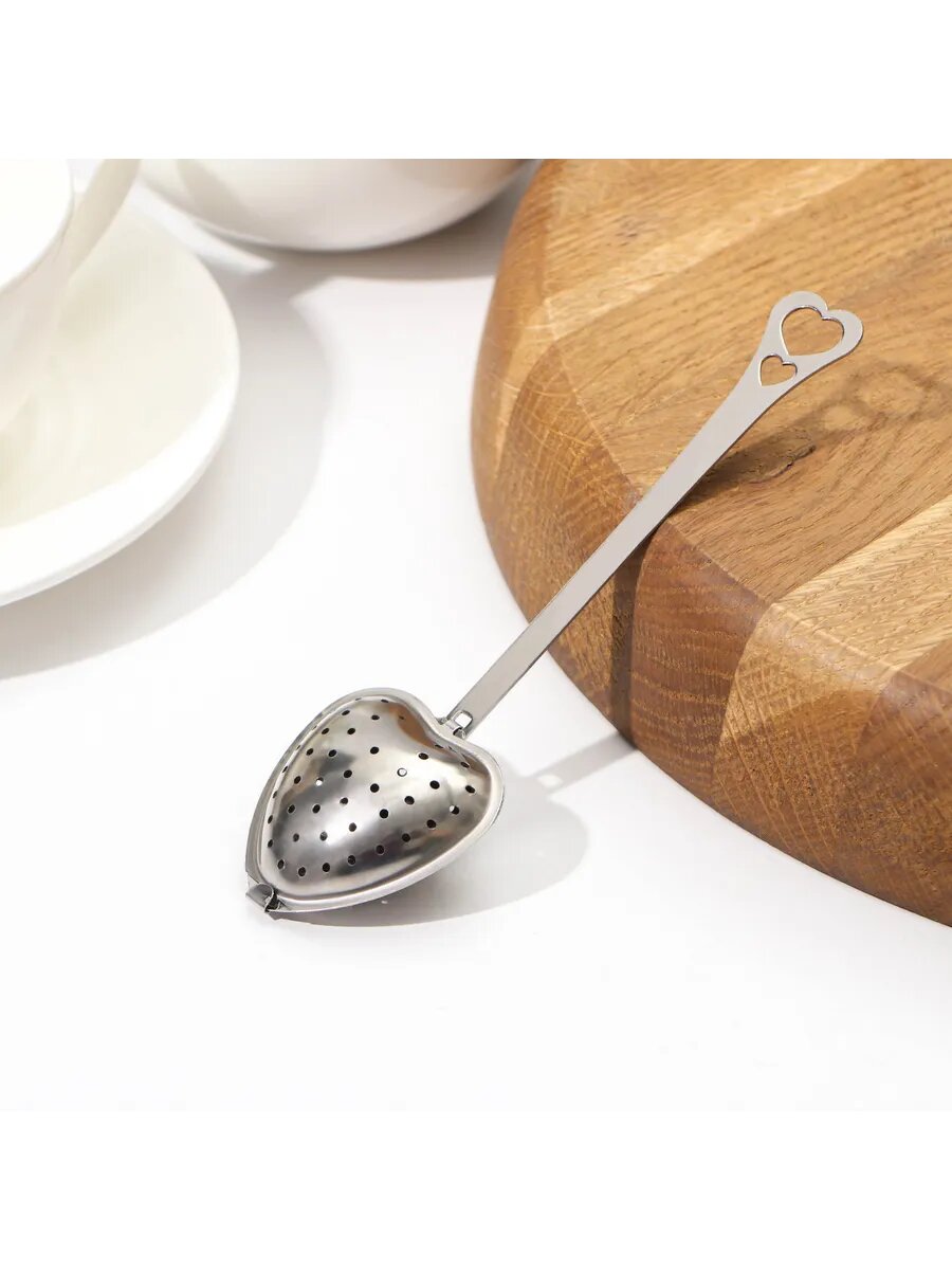 Ситечко для чая Доляна «Сердце», 14,5×4 см, нержавеющая сталь, цвет серебристый
