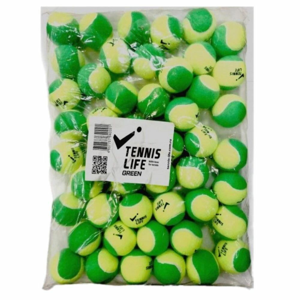 Теннисные мячи TENNIS LIFE, детские, светло-зеленые, 48 штук