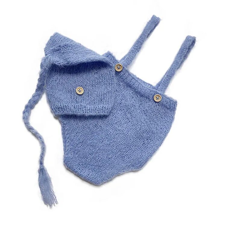 Комплект из 2 вязаных шапочек из мохера для новорожденных Синий, light blue