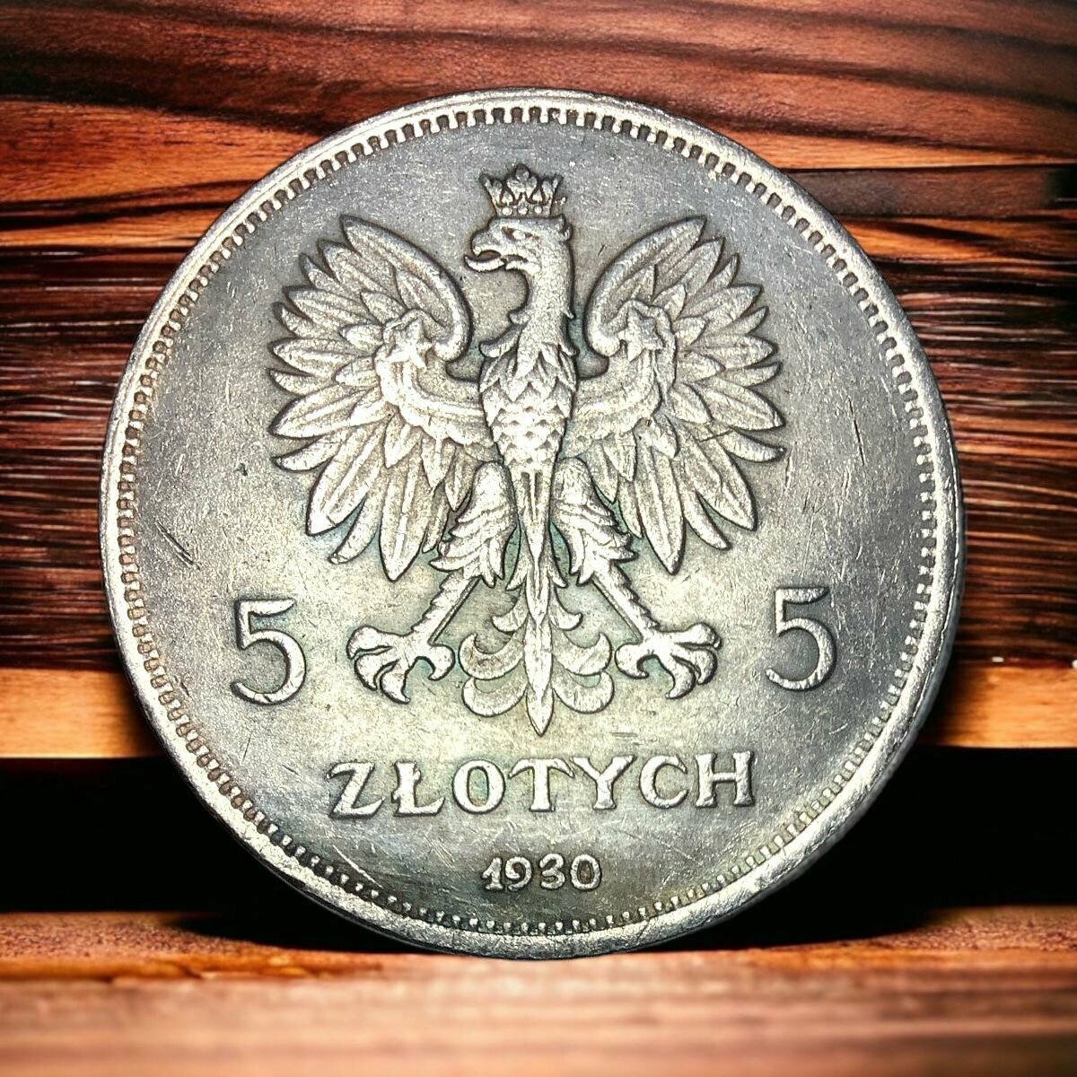 Монета Польша 5 злотых 1930 года. Орел. Свобода. Серебрение