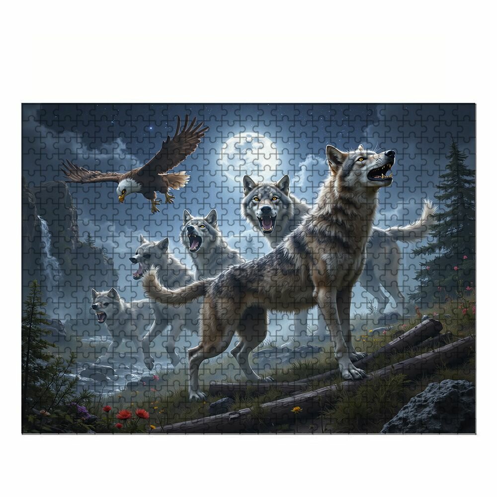 Пазлы для взрослых 500 элементов Пазл с рисунком Волки воют под луной Puzzle Time пазлы для детей