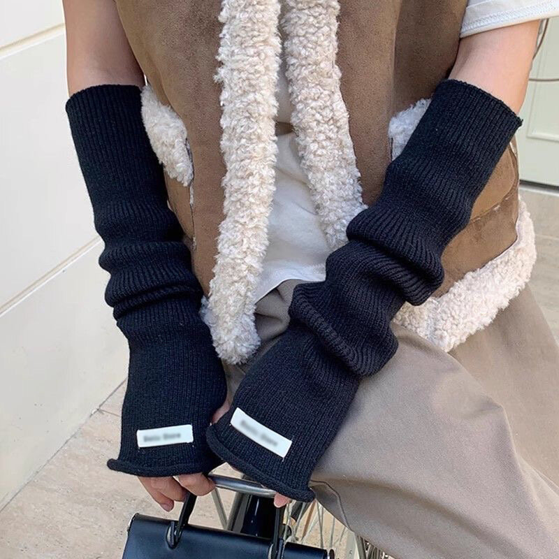 Нарукавники, женские, вязаные, темно-черные, 40см*9,5см