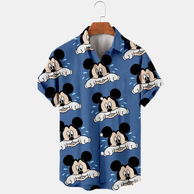 Мужская рубашка с короткими рукавами и лацканами Miniso из летней коллекции Disney Mickey Mouse 2024 года с рисунком в виде мультяшного персонажа, Размер: XL