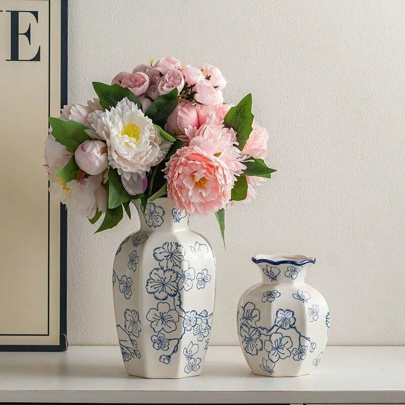 Ваза "Керамическая ваза в китайском стиле, набор из двух предметов-Настольная ваза", 24 см , Керамика, 2 шт