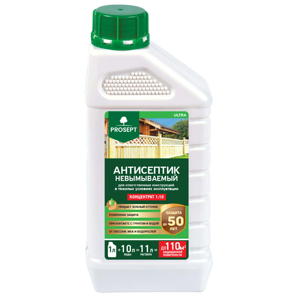 Антисептик Невымываемый Prosept Ultra 1л для Тяжелых Условий, Концентрат (1:10) / Просепт Ультра.