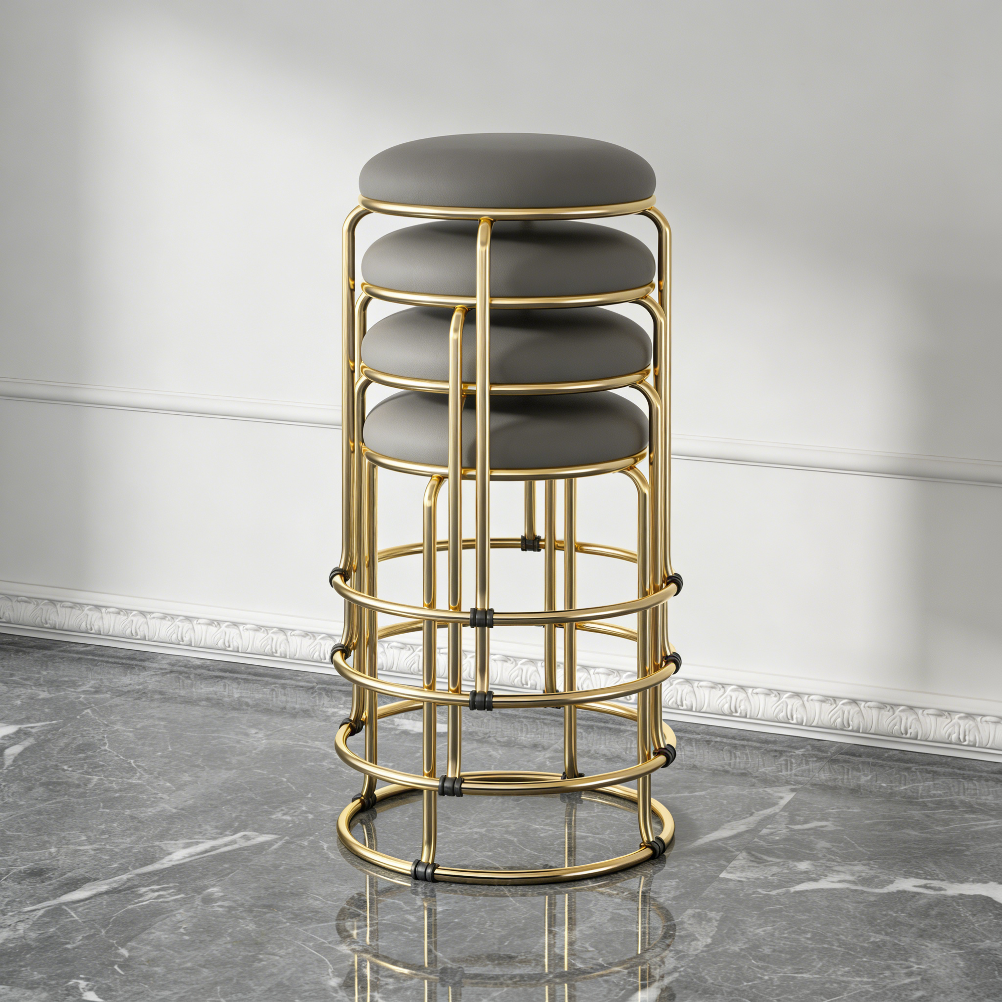 Мягкие табуреты для кухни и прихожей 4 шт круглые, нержавеющая сталь, стильный дизайн 36x36x46 см ---