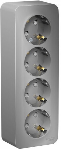 SE Blanca наруж Алюминий Розетка 4-ая с/з со шторками 16А, 250В, изолир. пластина