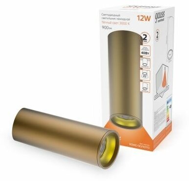 Накладной светильник Gauss LED HD002 12W (кофе золото) 3000K 79x200,900лм, 1/30