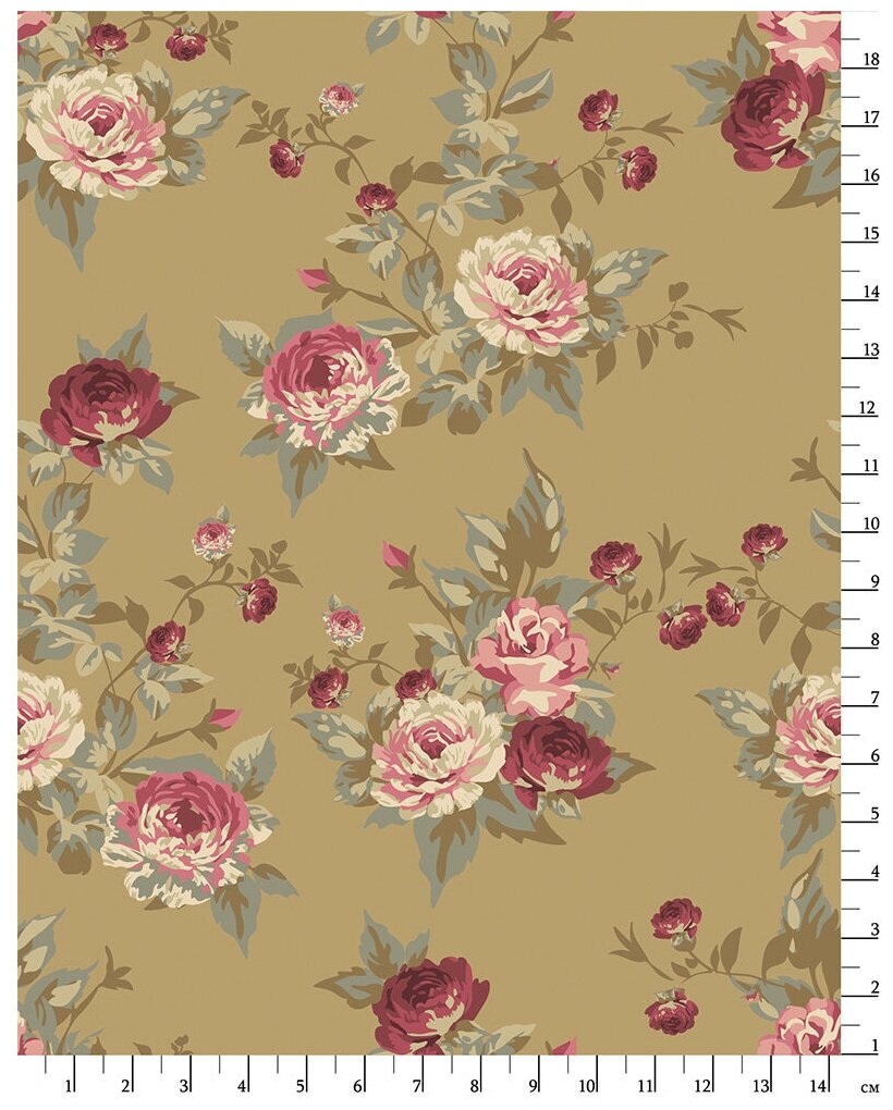 Ткани фасованные PEPPY (A - O) для пэчворка викторианские розы фасовка 50 x 55 см 146±5 г/кв. м 100% хлопок ВР-31 зеленый