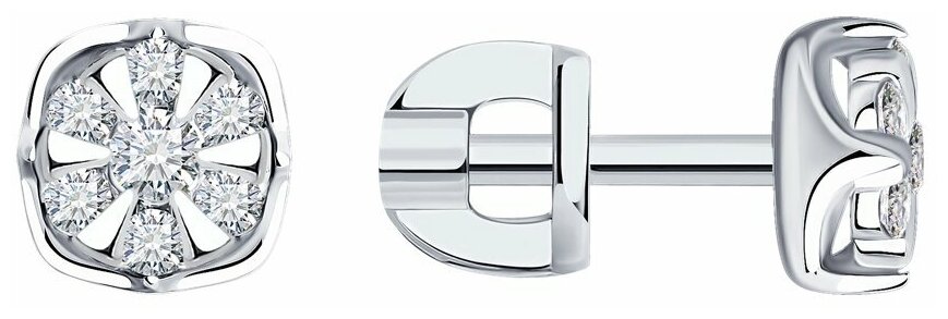 Серьги пусеты, белое золото, 585 проба, бриллиант