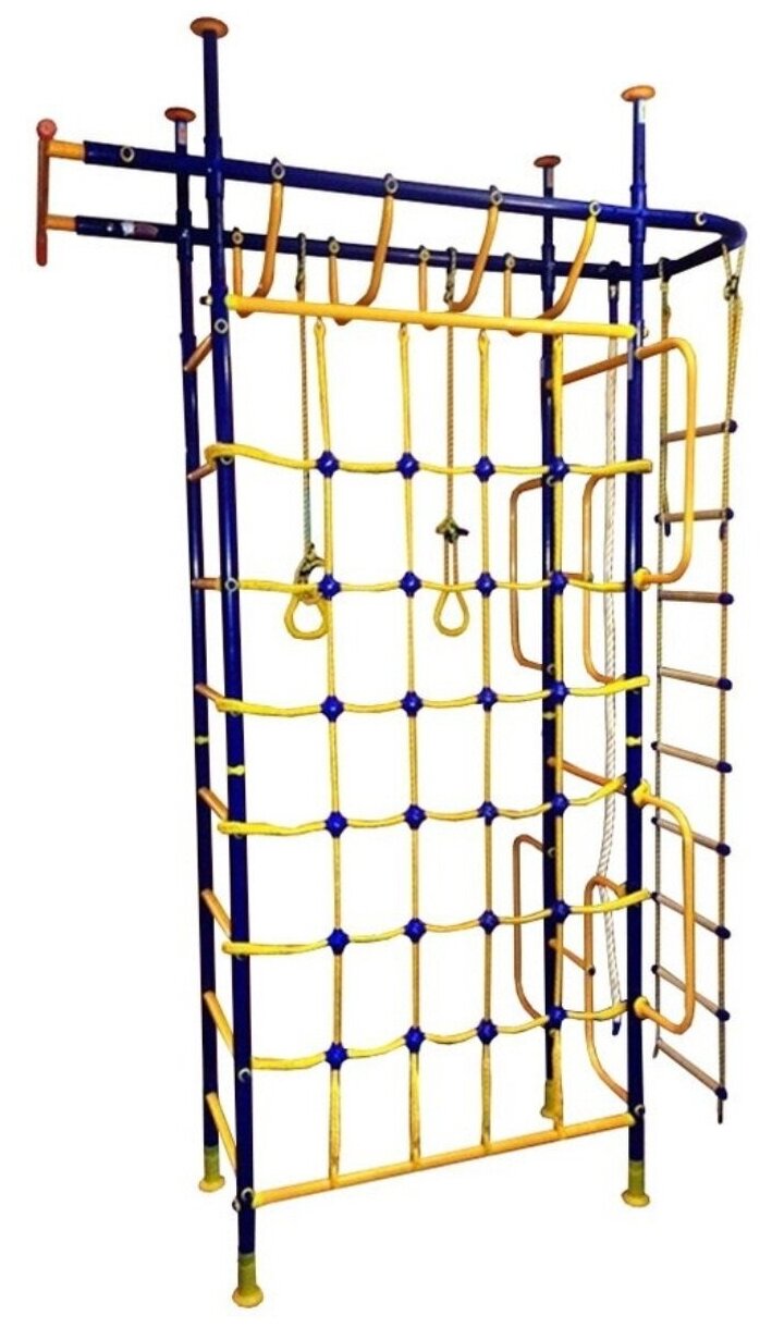 ДСК для дома "Веселый Непоседа" Модель Flagman, синий-желтый, ступени ПВХ, турник широкий хват, сетка для лазания, змейка, рукоход
