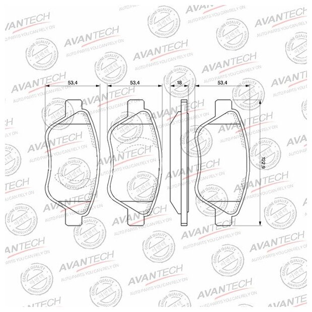 Колодки тормозные передние OPEL Corsa 06-19 / FIAT Doblo 05-16 Avantech AV1605