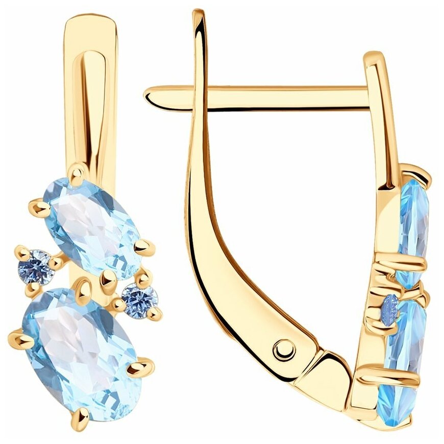 Серьги, красное золото, 585 проба, топаз