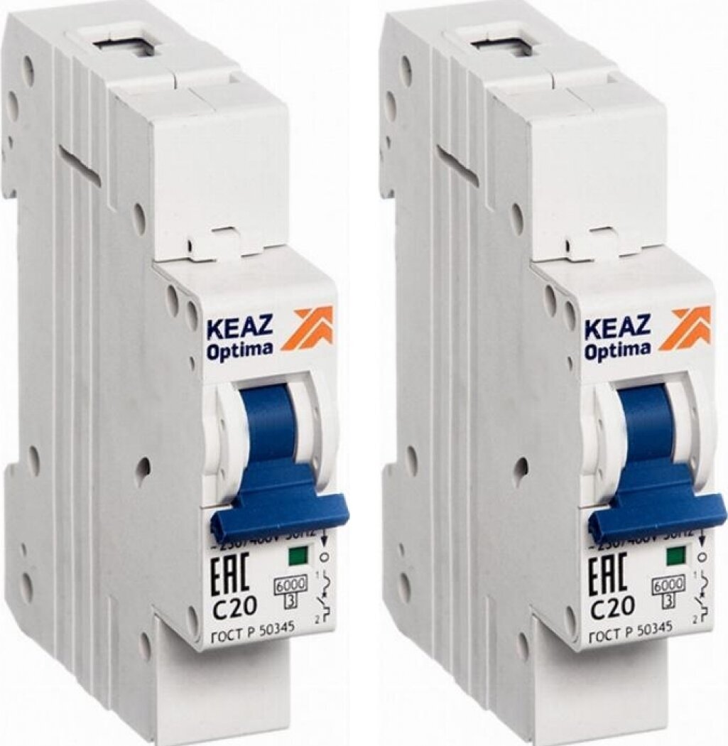 Автоматический выключатель КЭАЗ OptiDin BM63-1C20-УХЛ3 1P 20А характеристика C (комплект из 2 шт.)