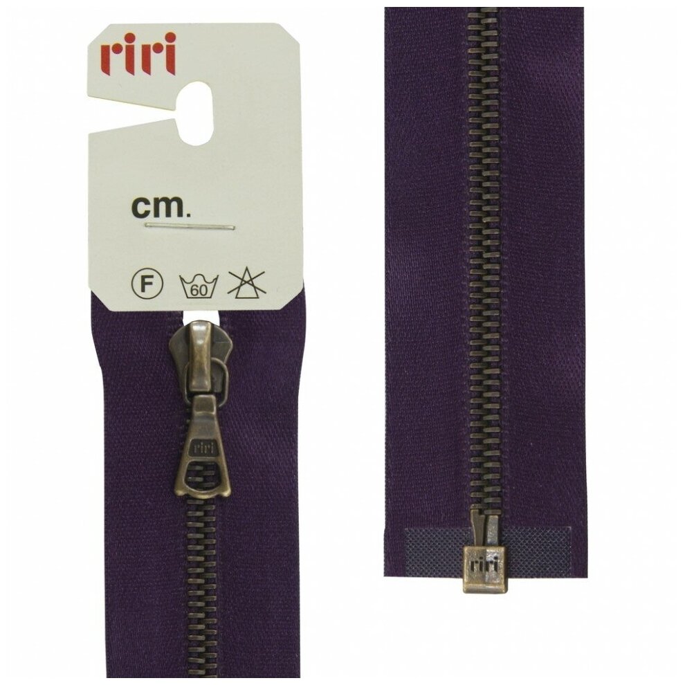 Riri #3000105/65/2510 Молния металлическая, разъемная, на атласной тесьме, 4 мм, 65 см, фиолетовый темный