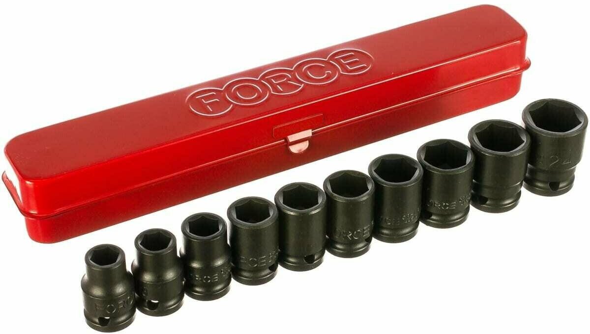 Набор 6 гранных ударных головок 1/2", 10 шт. FORCE 4109-18