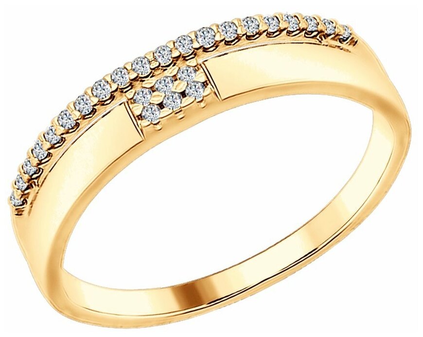 Кольцо, серебро, 925 проба, золочение, фианит