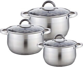 Набор кастрюль WEBBER BE-616/6 6 предметов, 2,1 л, 2,9 л, 3,9 л, хром