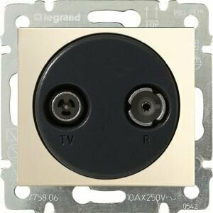 774334 Розетка TV/RD проходная (Португалия) слоновая кость VALENA