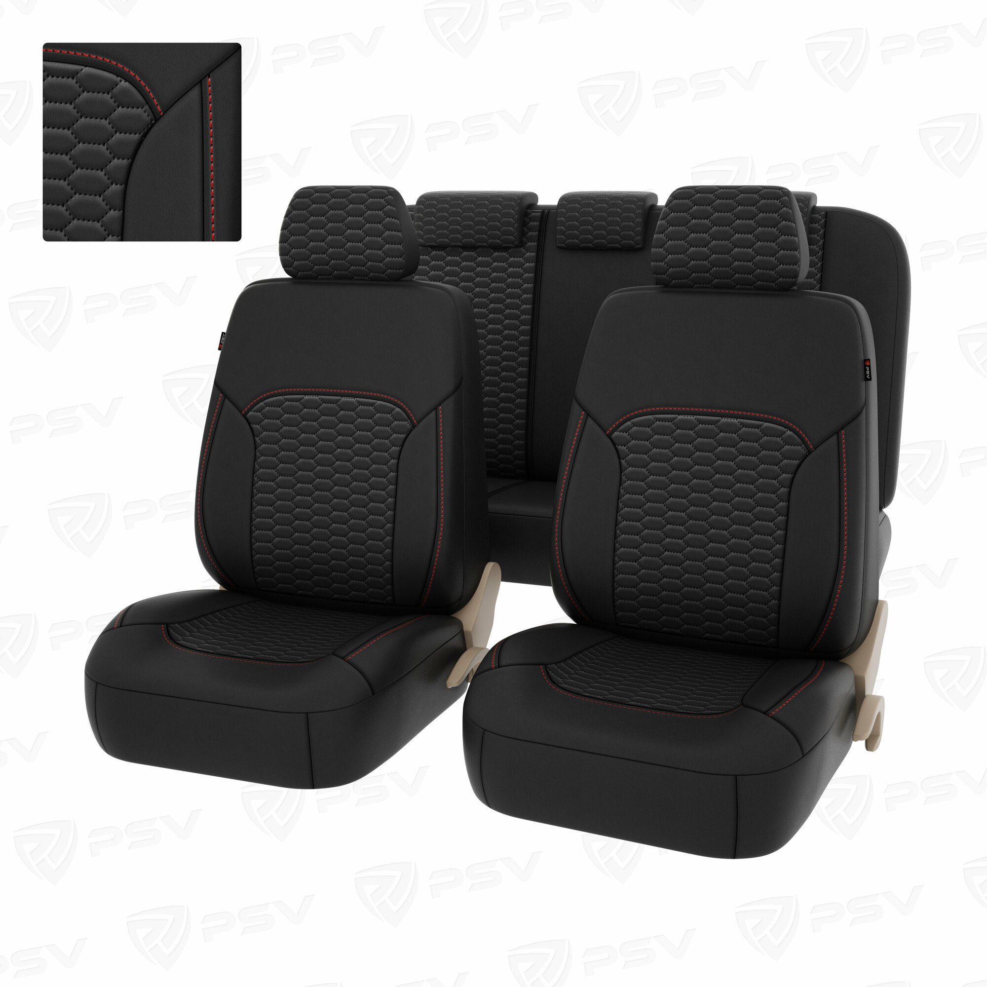 Чехлы PSV Forester Next экокожа/велюр терморомб соты красная отстрочка черные