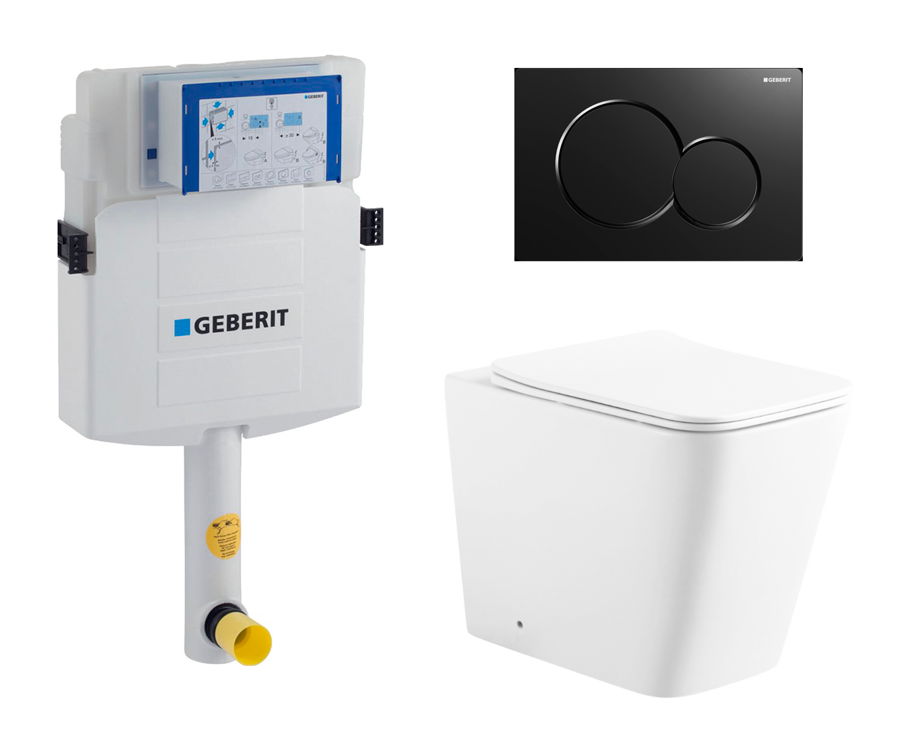 Комплект 3 в 1 смывной бачок скрытого монтажа Geberit Duofix UP320 + Унитаз приставной Enio Binario EN5215047 + Кнопка Geberit Sigma 01 черная